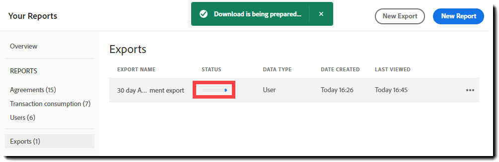 Refresh the content in an existing data export